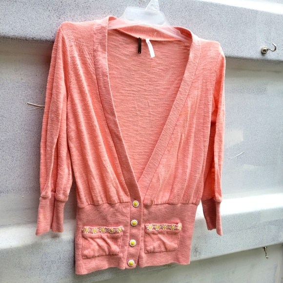 Poof! | Shirts & Tops | Girls Poof Peach Daisy Cardigan Shrug Flower Xs ...